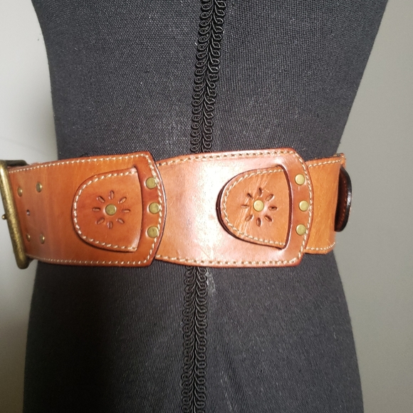 Vintage | Accessories | Vintage Thick Carved Brown Leather Wide Boho ...